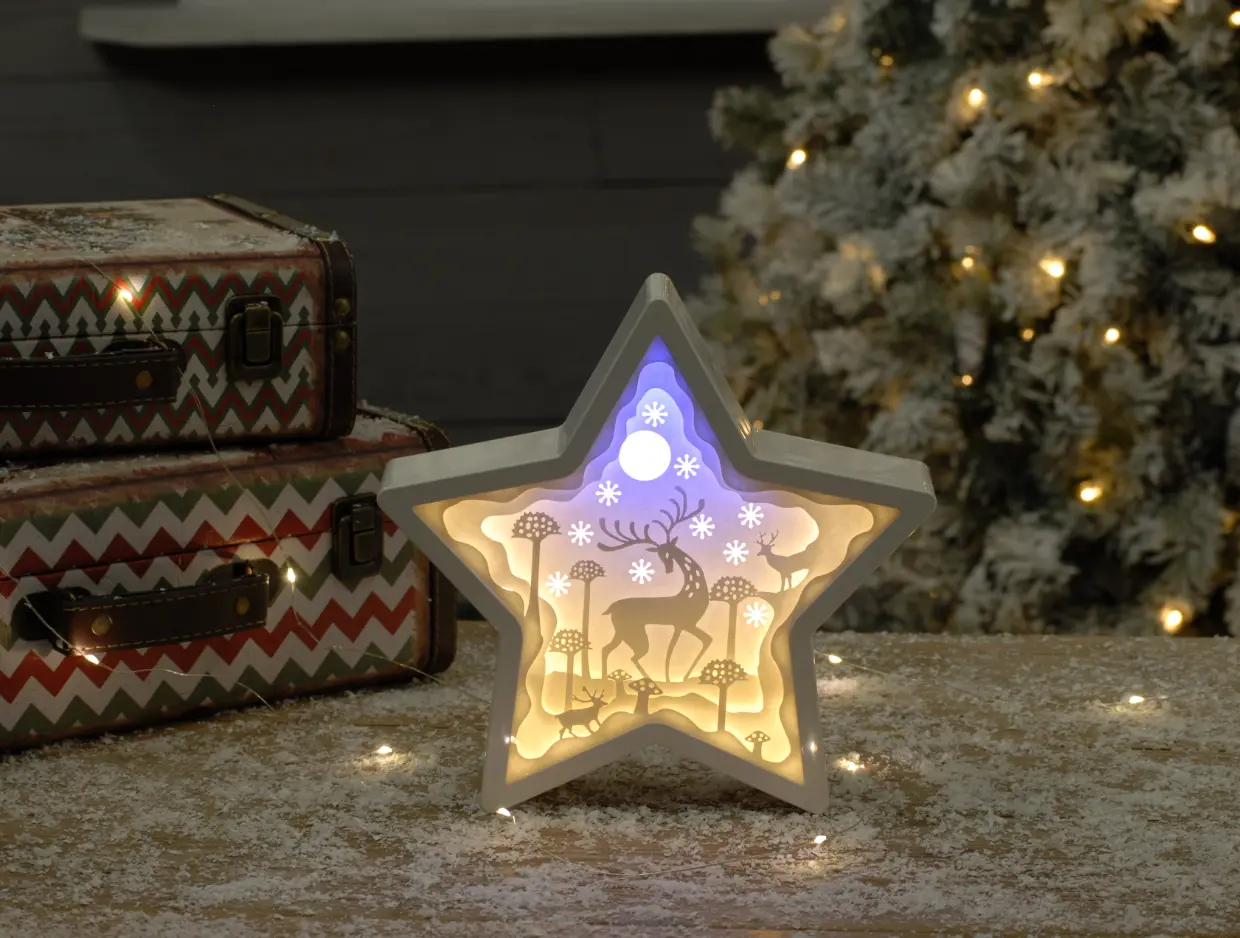 23cm Battery Operated Reindeer Scene in Star Diorama - Pennells Garden ...