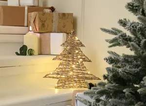 30cm Battery Operated Lit Champagne Gold Tree - Pennells Garden Centres