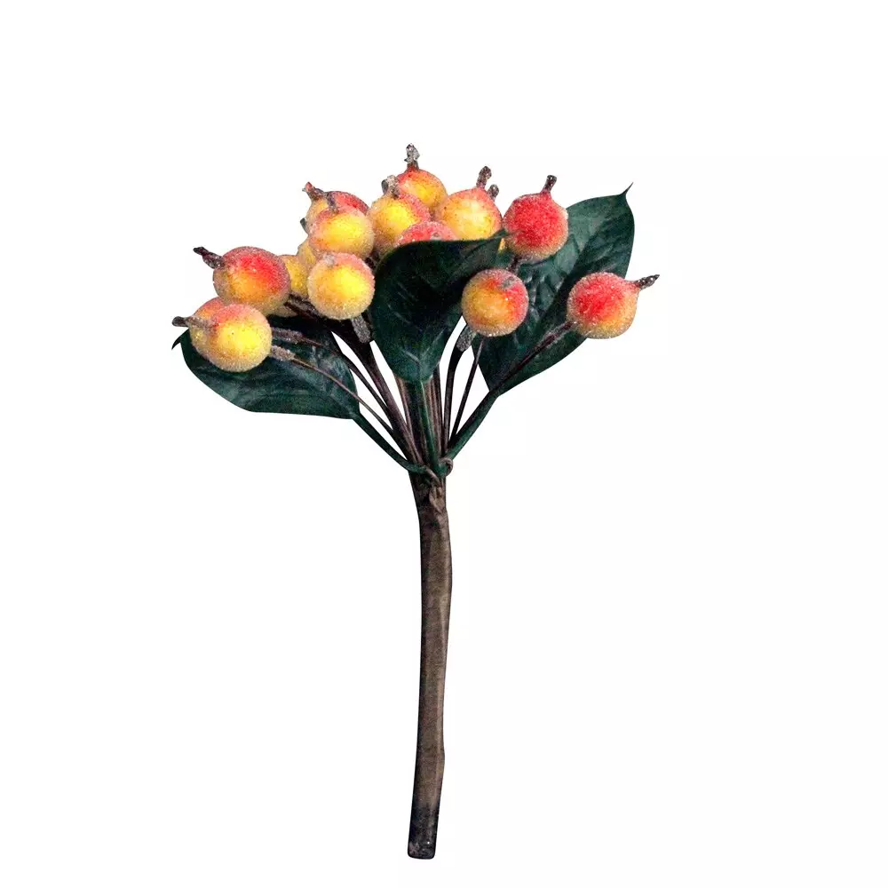 Beaded Red/Yellow Berry Pick w Leaves - Pennells Garden Centres