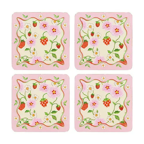 Cath Kidson Strawberry 4 Pack of Cork Back Coasters - Pennells Garden ...