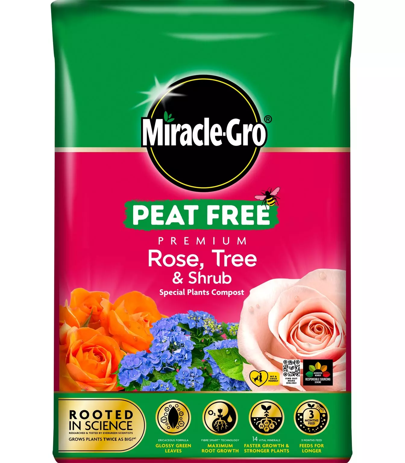 MIRACLE-GRO ROSE & SHRUB PEAT FREE 40L - Pennells Garden Centres